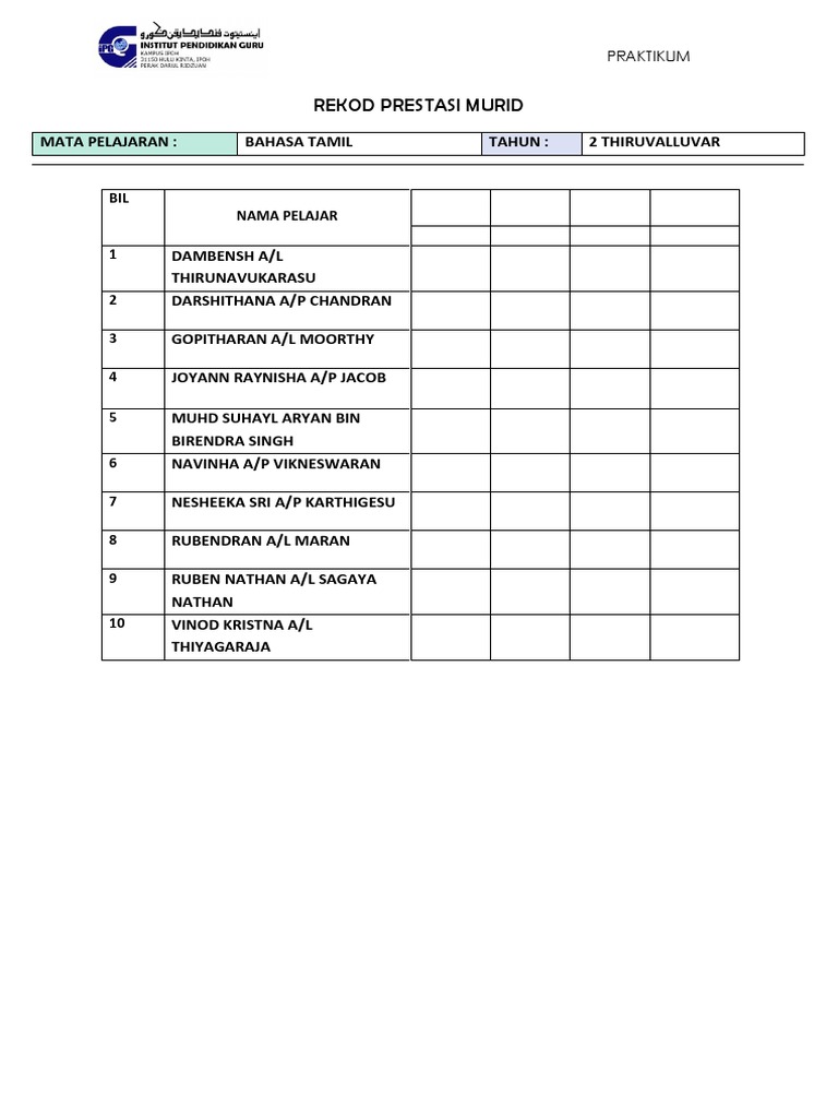 Rekod Prestasi Murid | PDF