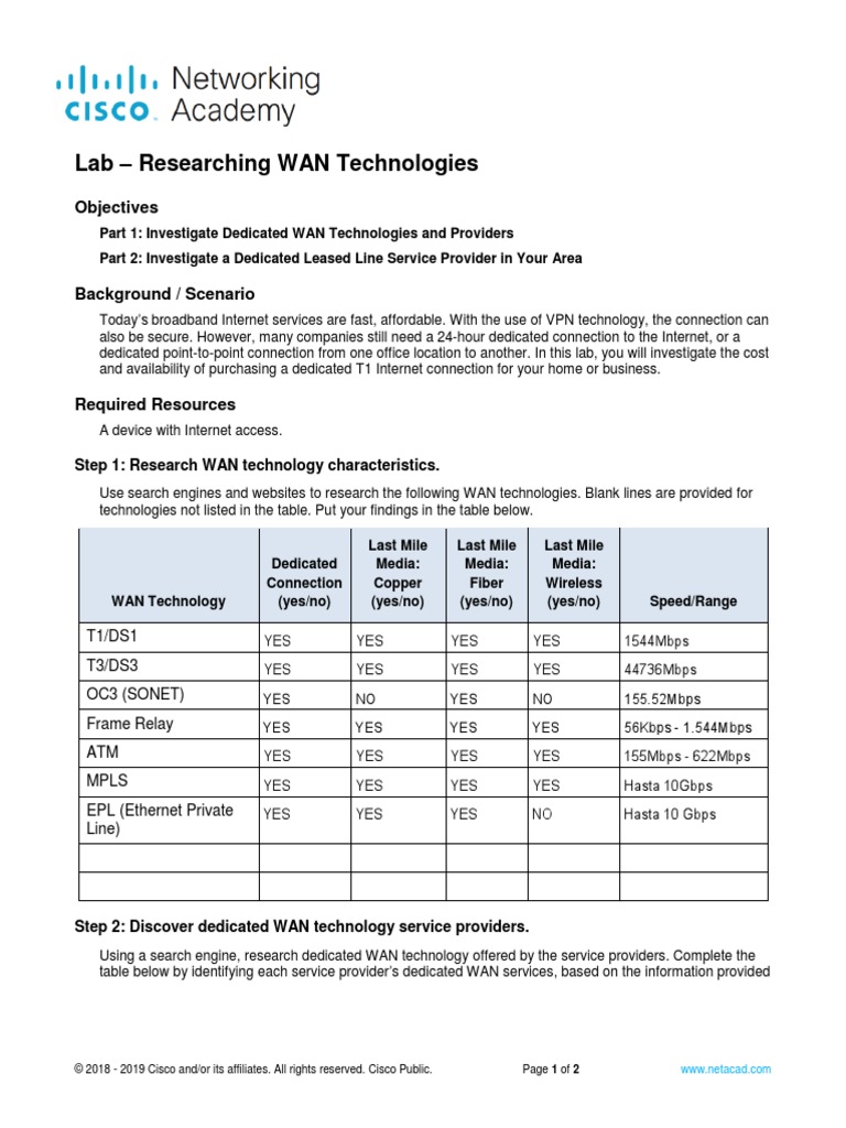 1.2.4.3 Lab - Researching WAN Technologies | PDF | Wide Area Network ...