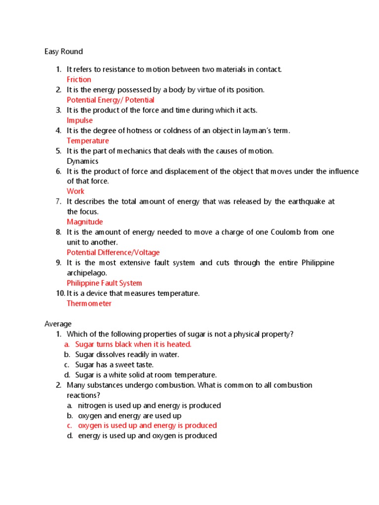 Quiz Bee Grade 8 Science 2 | PDF | Carbon | Atoms