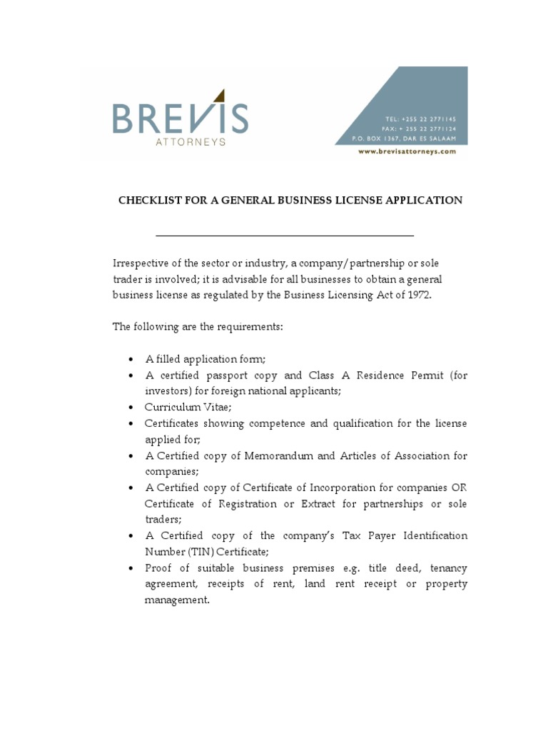 Checklist For A Business License Application PDF | PDF | Tourism | License