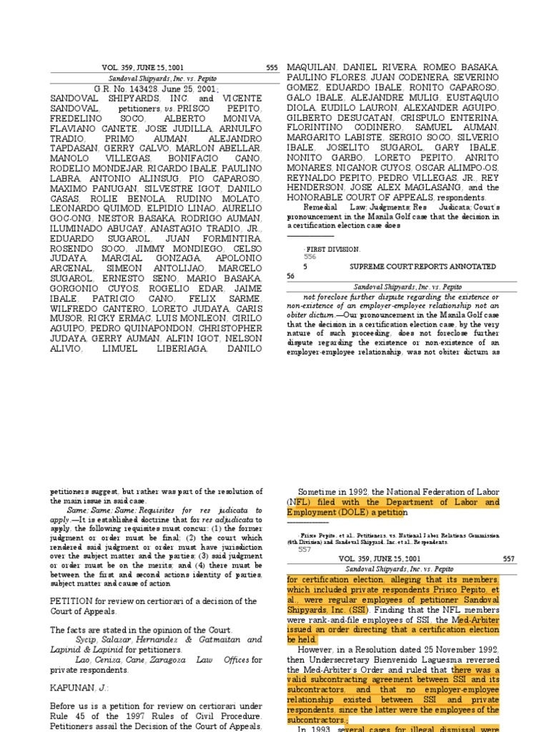 Sandoval Shipyards, Inc v. Pepito | PDF | Judgment (Law) | Arbitration