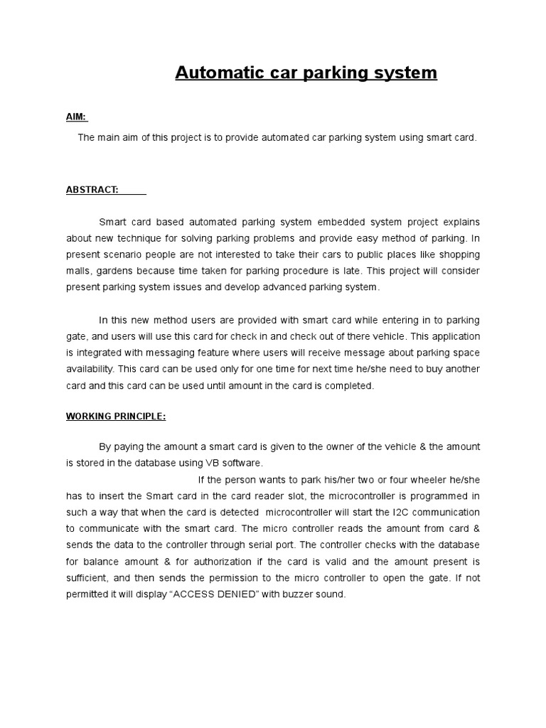 Smart Card Automated Parking System | PDF | Parking | Parking Lot
