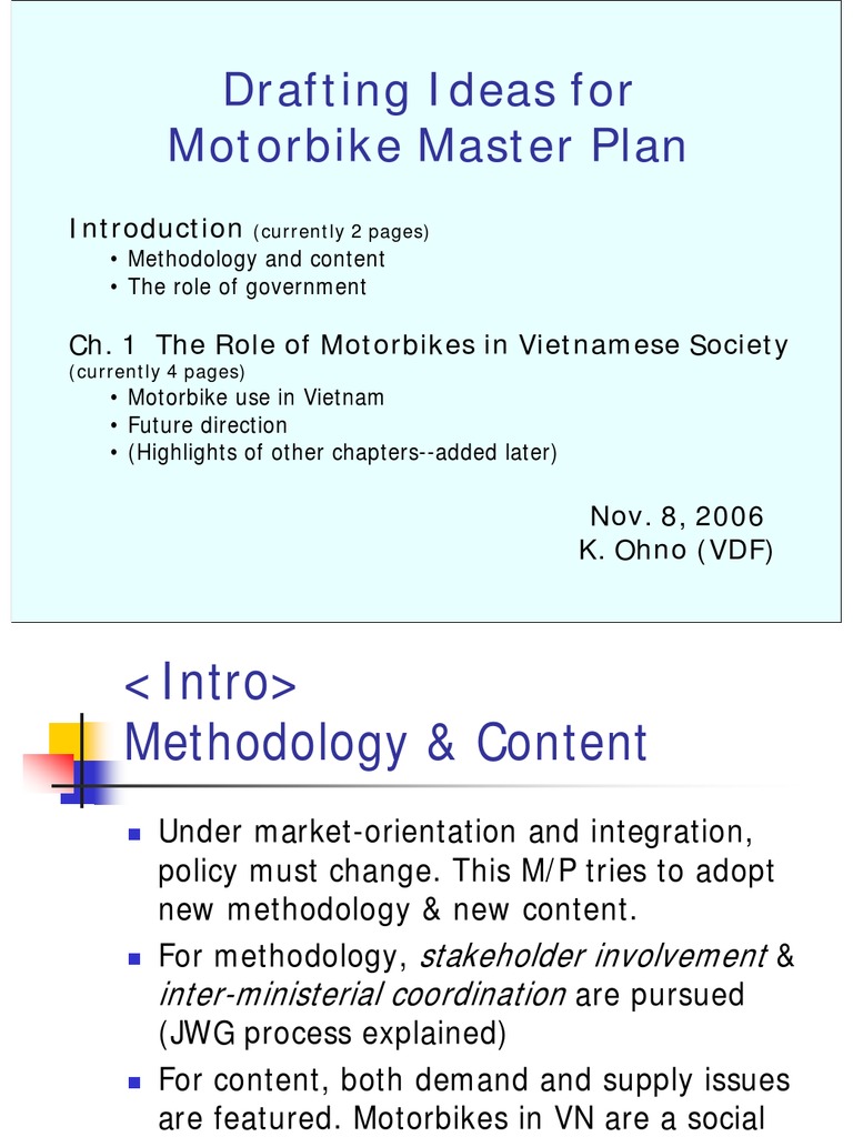 Drafting Ideas For Motorbike Master Plan | PDF | Transport | Policy