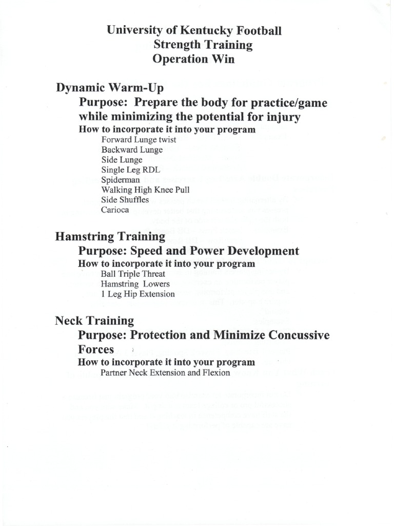 U. of Kentucky Football Strength Training Guidelines | PDF | Anatomical ...