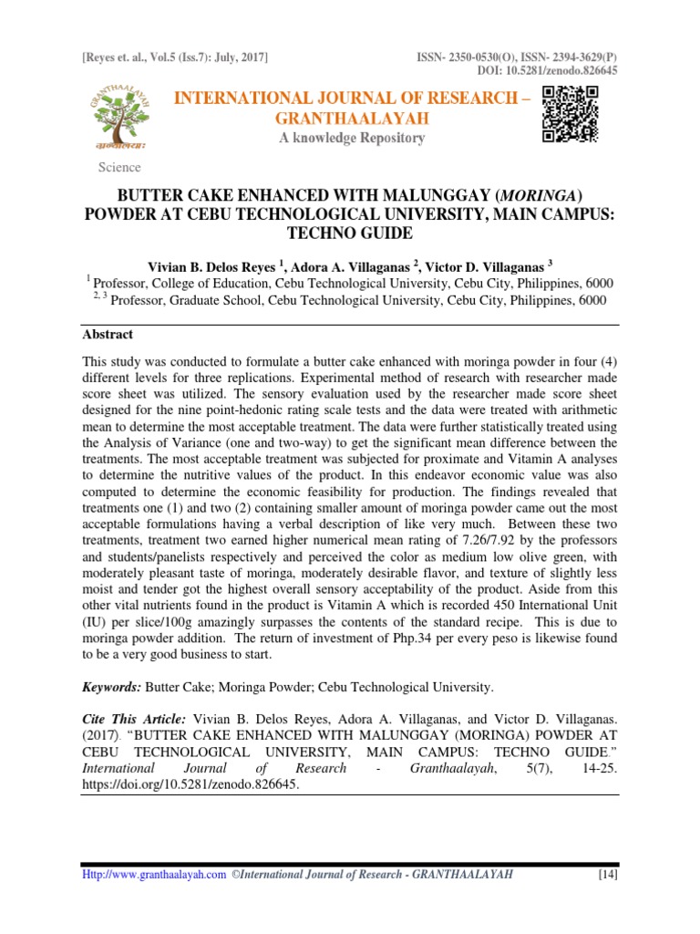 Journal Malunggay PDF | Download Free PDF | Analysis Of Variance | Cakes
