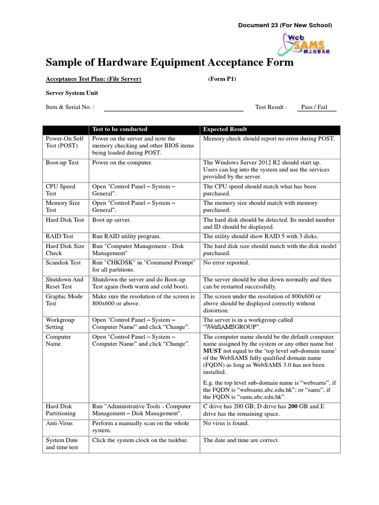 Sample of Hardware Equipment Acceptance Form V0.2.1 | PDF | Backup ...
