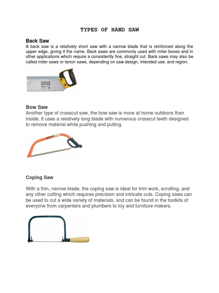 Types of Hand Saw | PDF