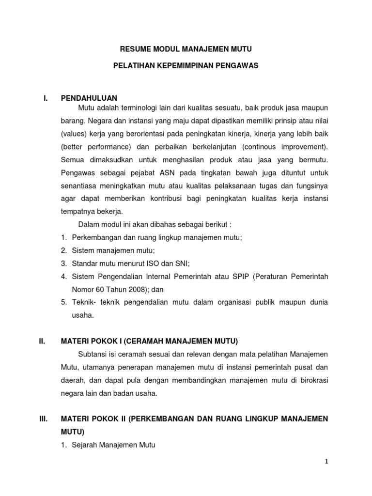 Resume Modul Manajemen Mutu | PDF | Bisnis