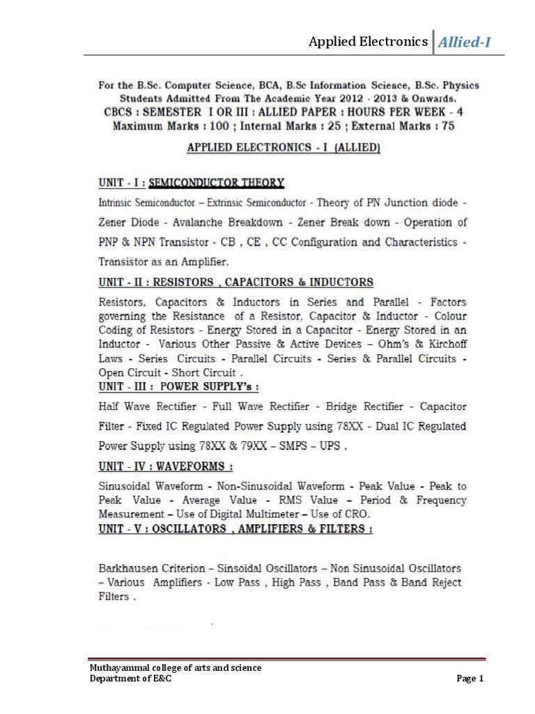 Applied Electronics - 1 (Allied) | PDF | P–N Junction | Bipolar ...