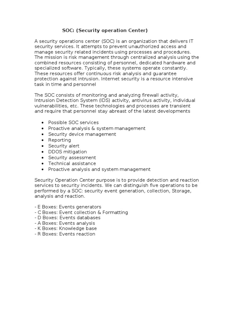 SOC: (Security Operation Center) | PDF | Computer Security | Security