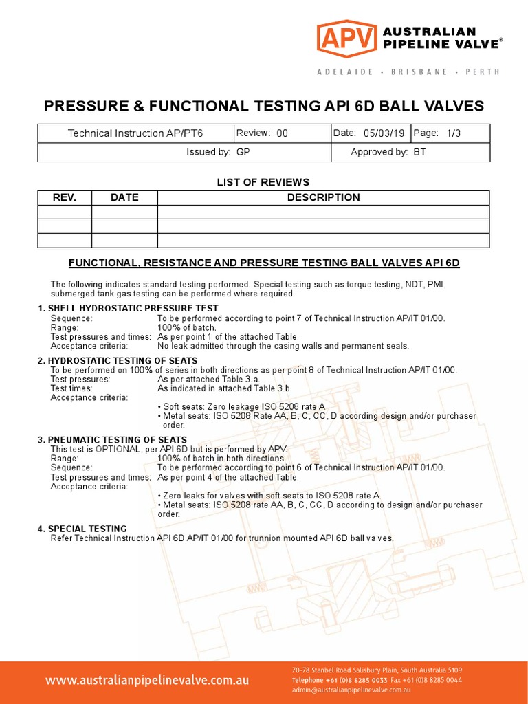 API 6D Ball Valve Testing Procedures | PDF | Leak | Valve