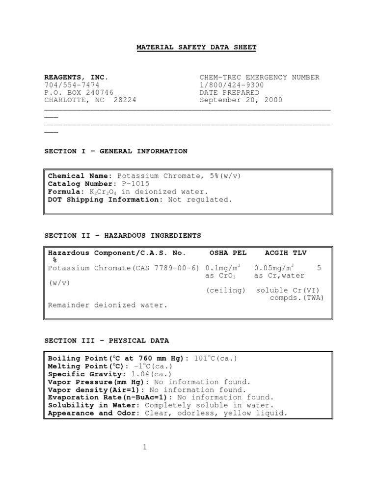 Msds K2cr2o4 | PDF | Fires | Breathing