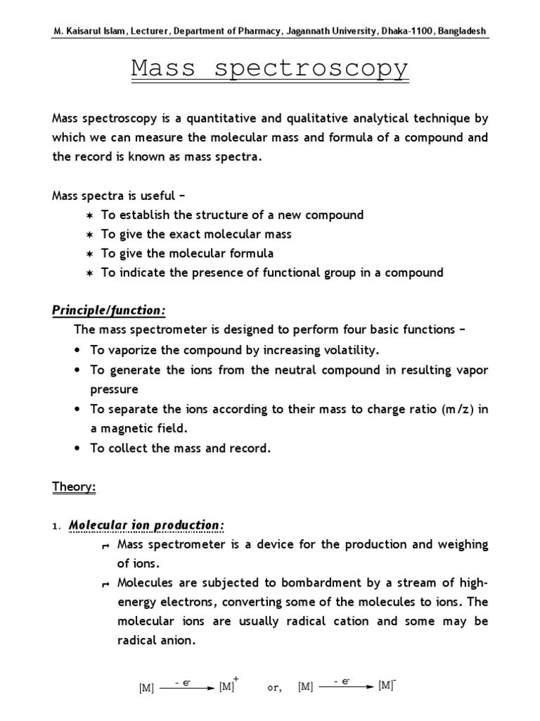 Lecture Note On Mass Spectros | PDF | Time Of Flight Mass Spectrometry ...