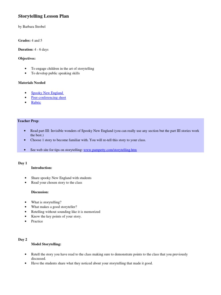 Storytelling Lesson Plan for Grades 4-5 | PDF | Storytelling | Lesson Plan