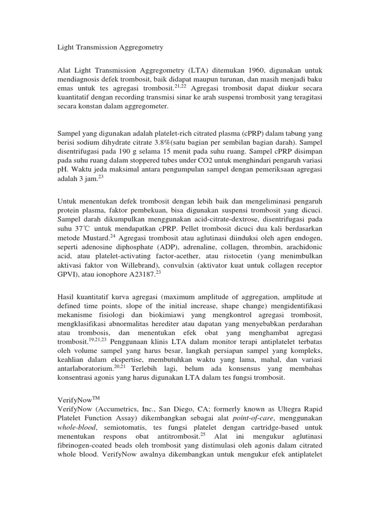 Light Transmission Aggregometry | PDF | Sains & Matematika