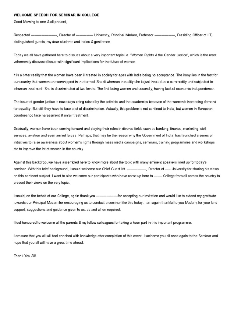 Welcome Speech For Seminar in College 2 | Download Free PDF | Medical ...