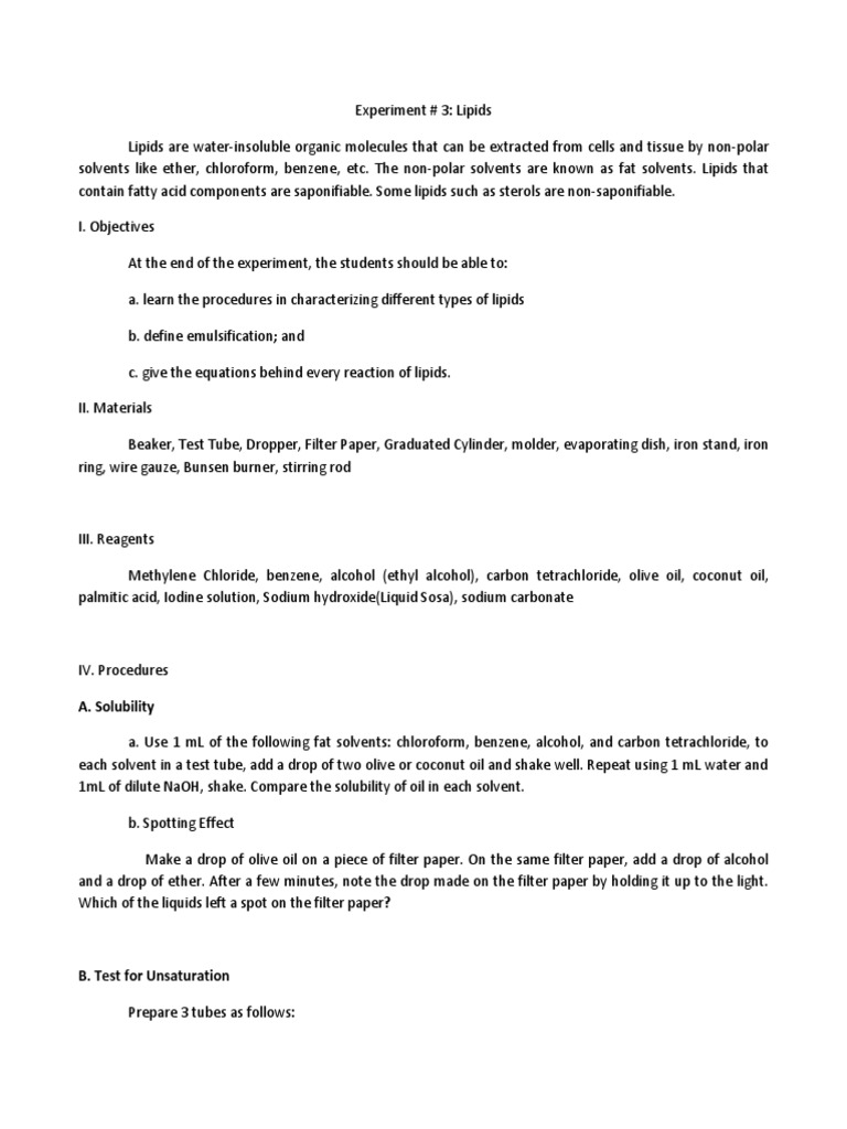 Experiment 3 Lipids | PDF | Solvent | Emulsion