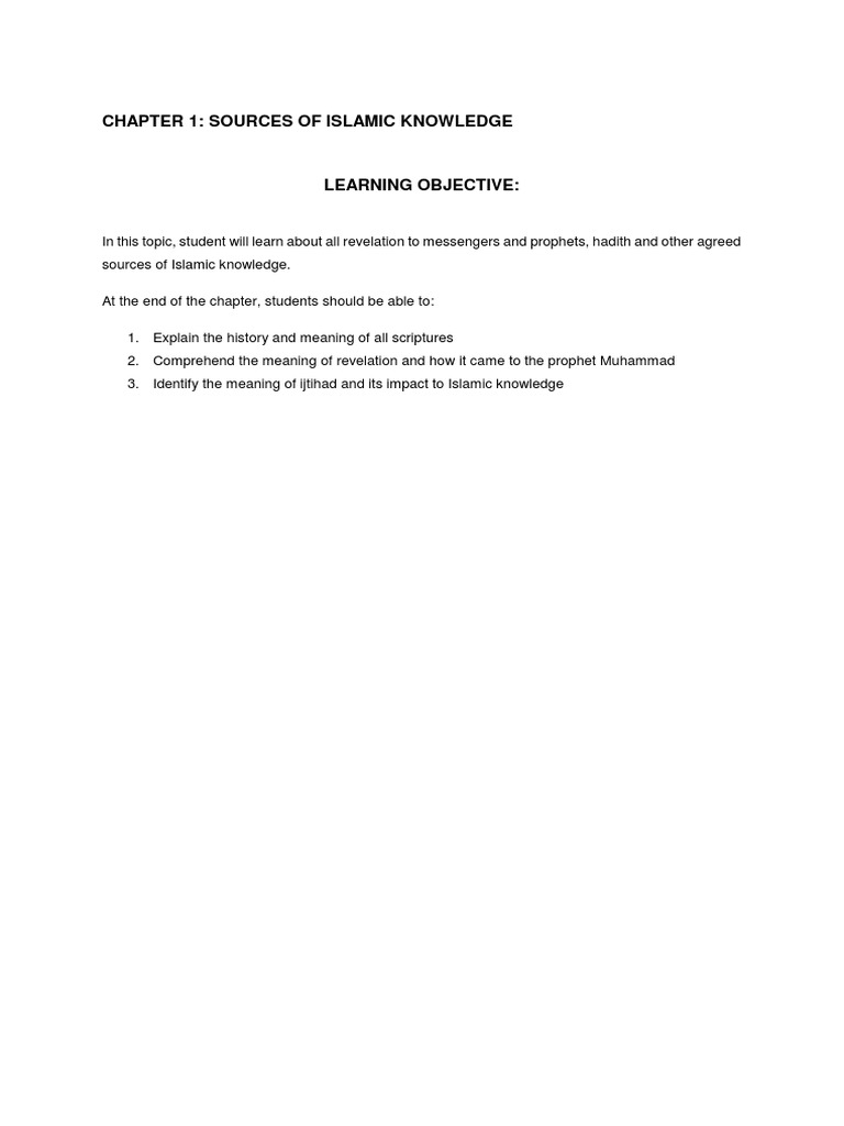 Chapter 1 Sources of Islamic Knowledge | PDF | Hadith | Quran