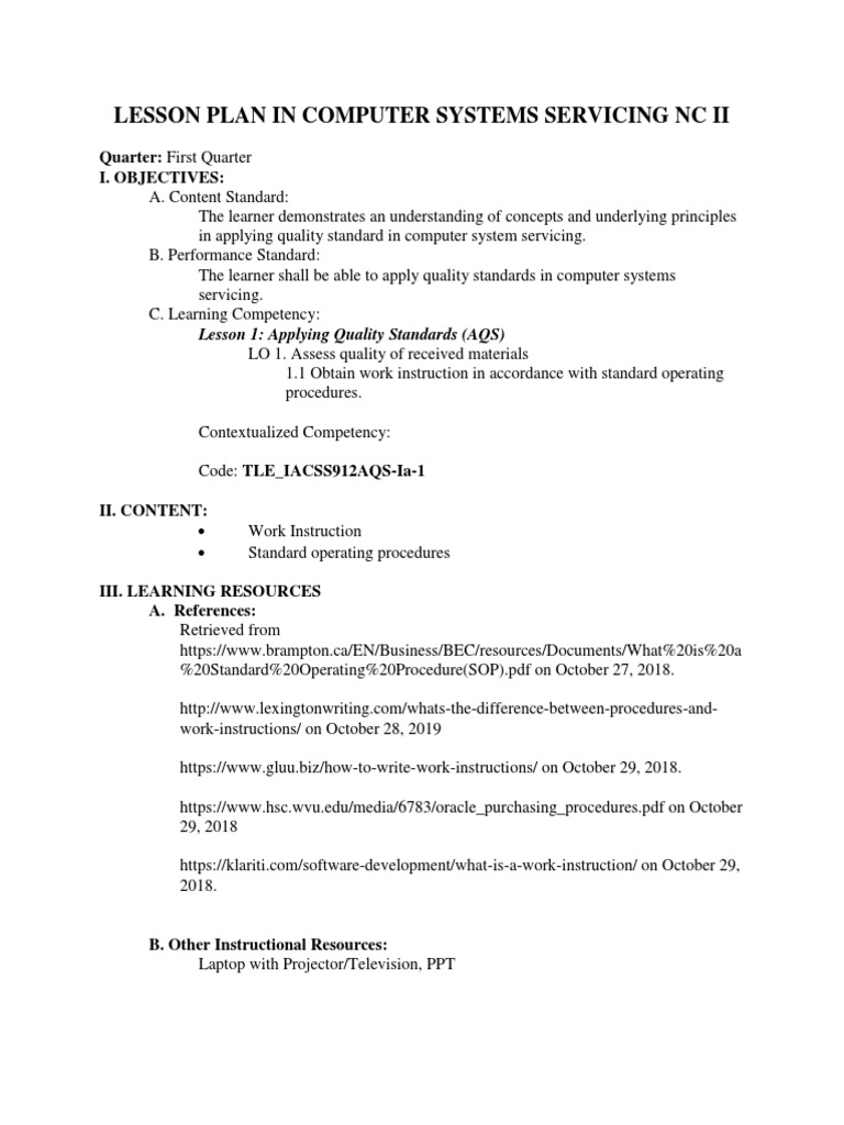 Lesson 1 - APPLYING QIUALITY STANDARDS AQS | PDF | Rubric (Academic ...