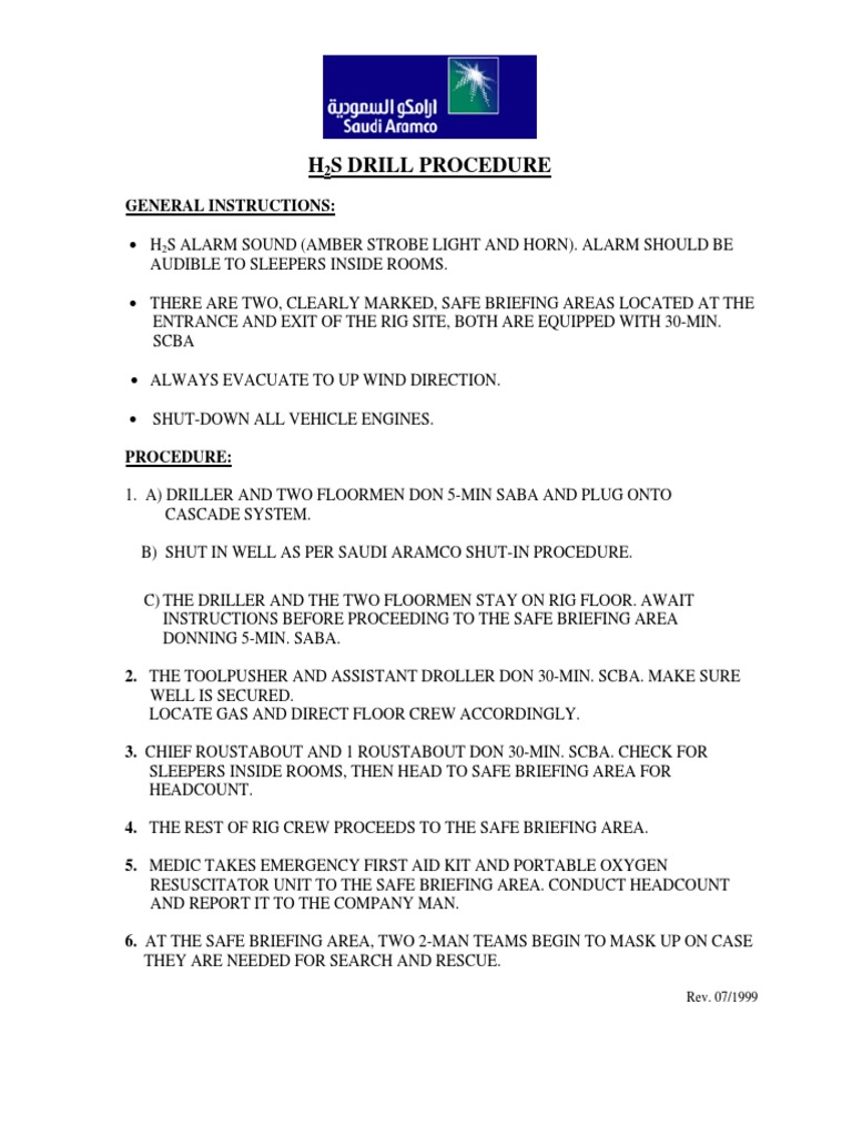 H2S Drill Procedure | PDF