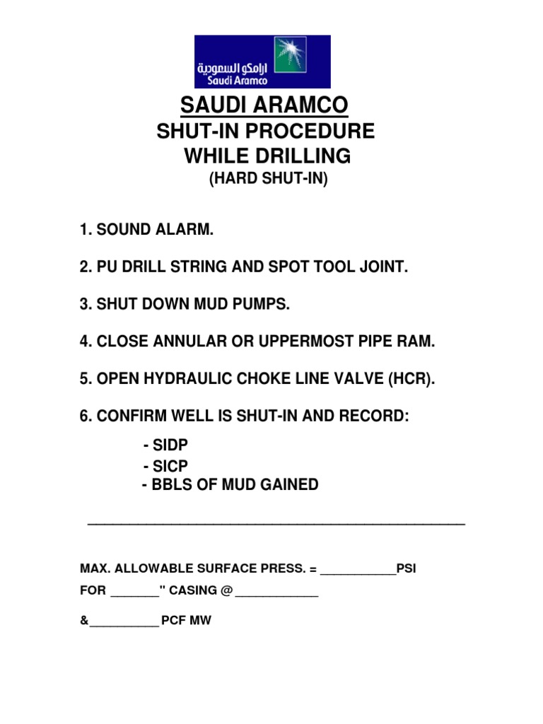 Shut in Procedure While Drilling PDF | PDF