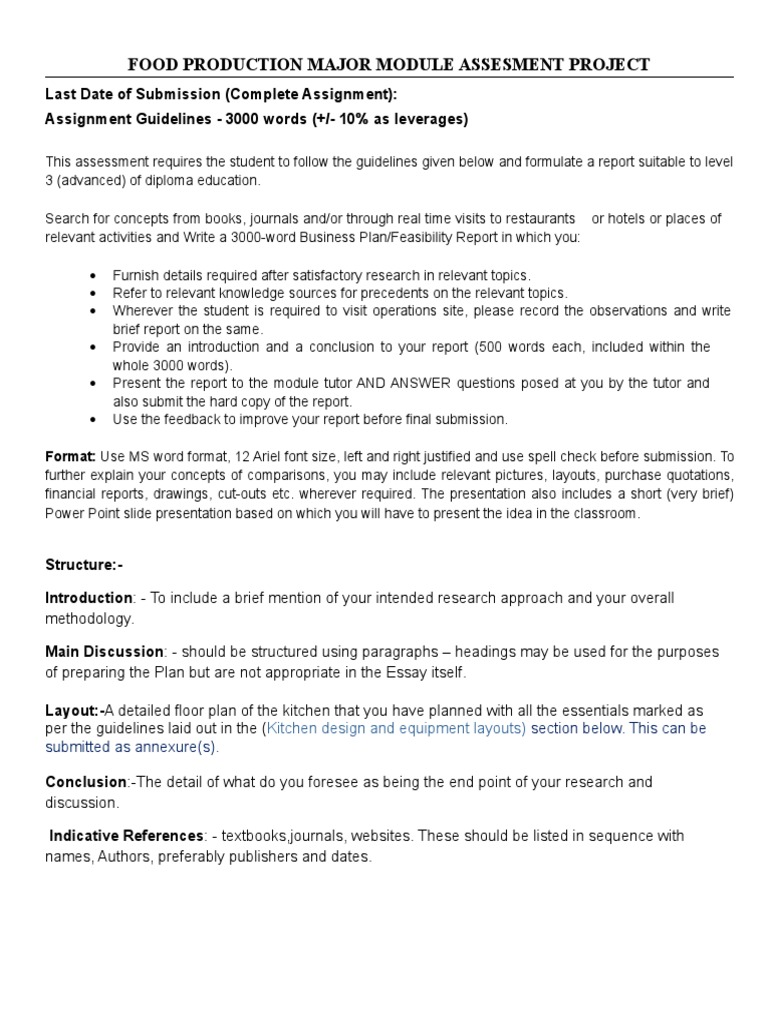 Food Production Major Module Assesment Project | PDF | Restaurants | Menu