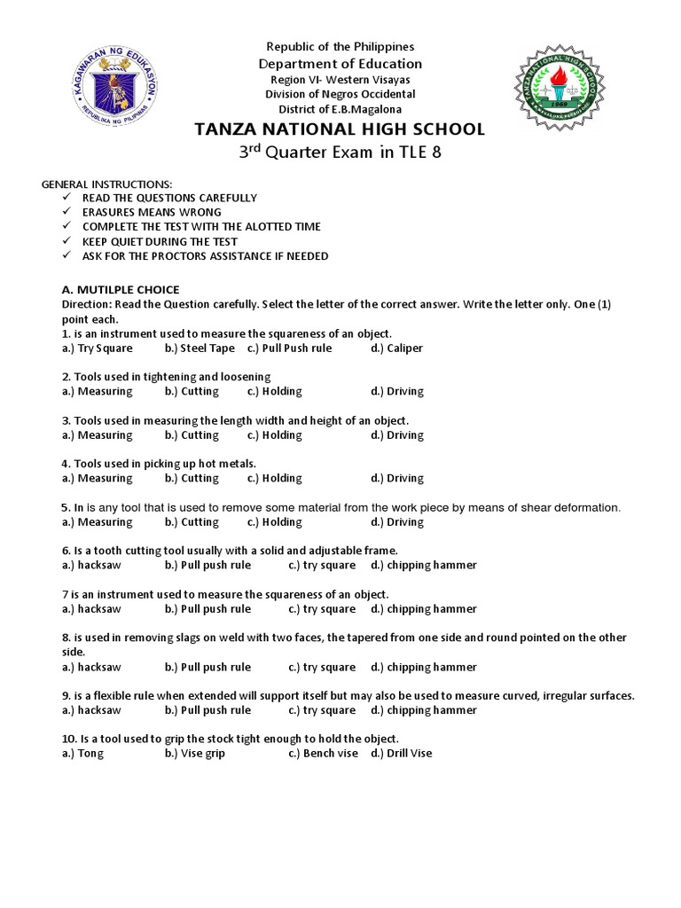 3rd Quarter Exam in TLE 8 | PDF | Global Health | Public Health