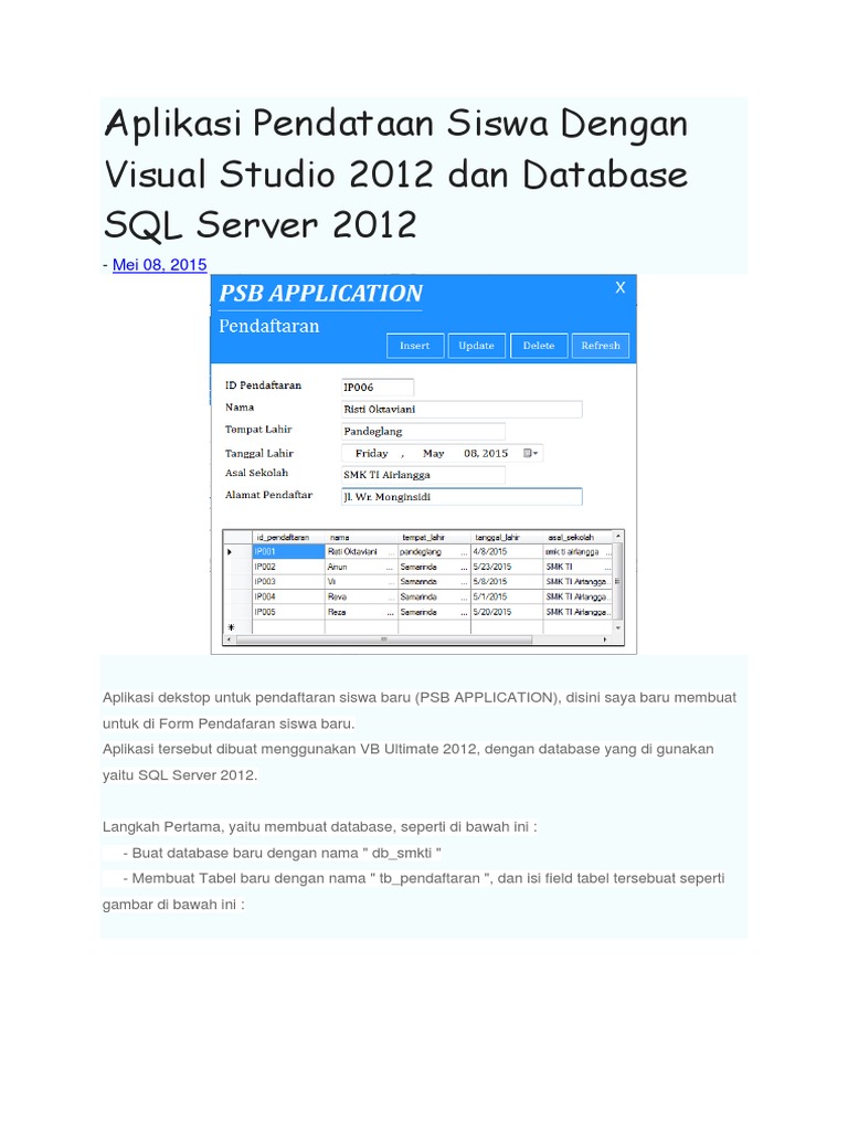 Aplikasi Pendataan Siswa Dengan Visual Studio 2012 Dan Database Sql