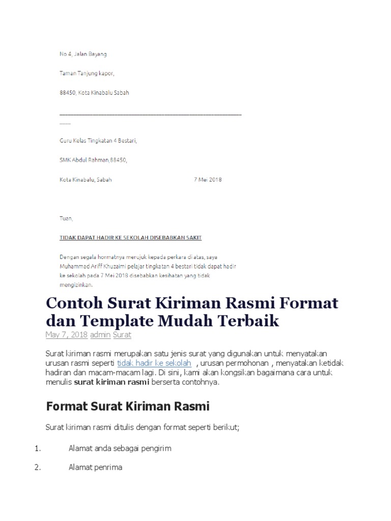Contoh Surat Kiriman Rasmi | PDF