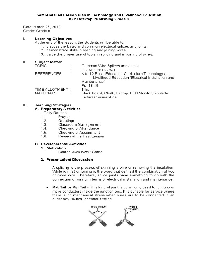 Final LP | PDF | Wire | Lesson Plan