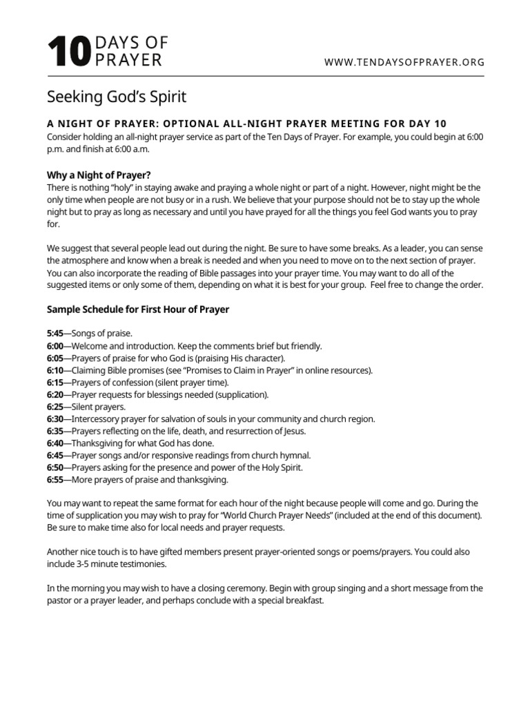 All-Night Prayer Meeting Guide | PDF | Seventh Day Adventist Church ...
