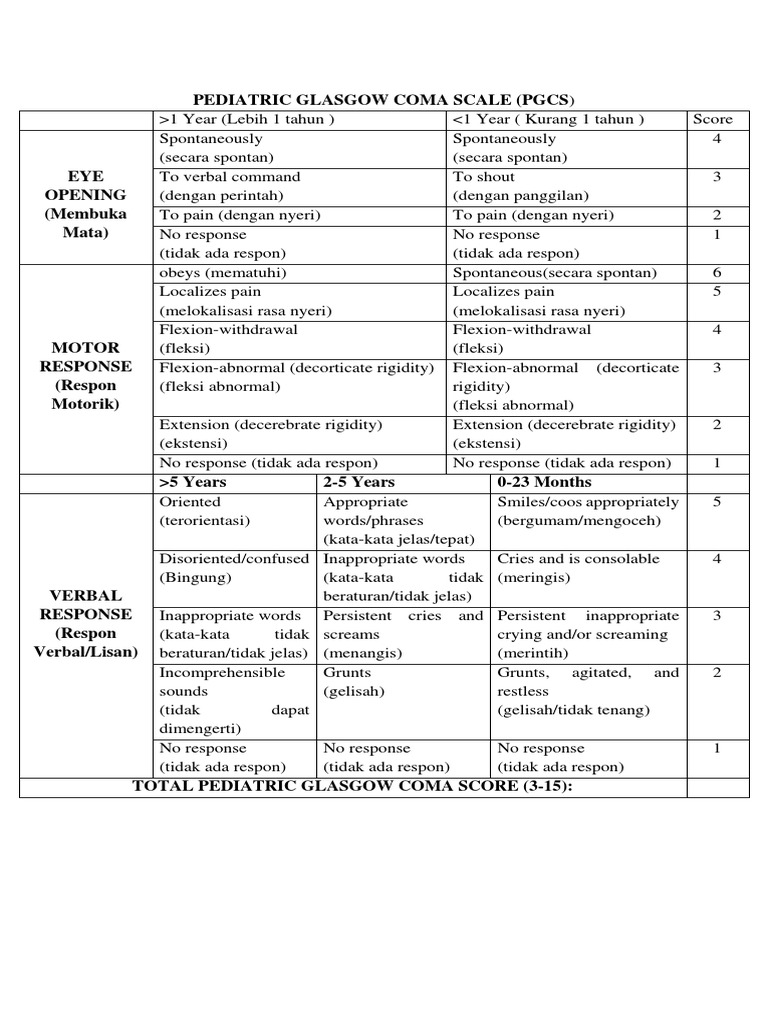 Skala Koma Glasgow Anak (PGCS) | PDF