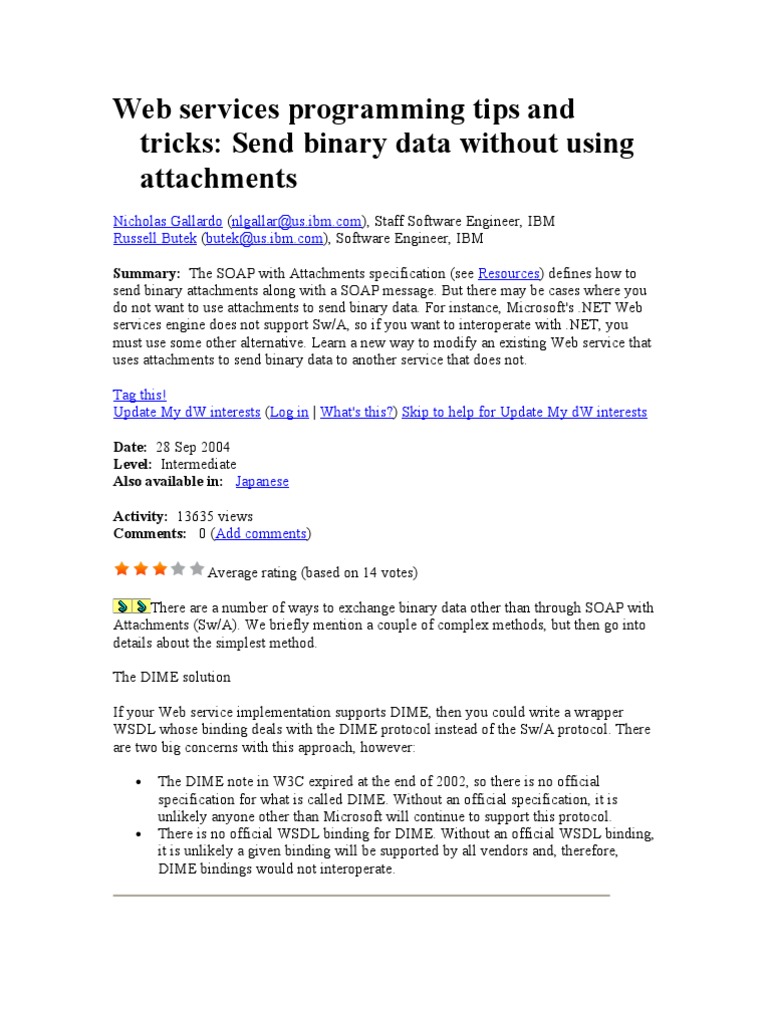 Send Binary Data Without Using Attachments | PDF | Soap | Application Programming Interface