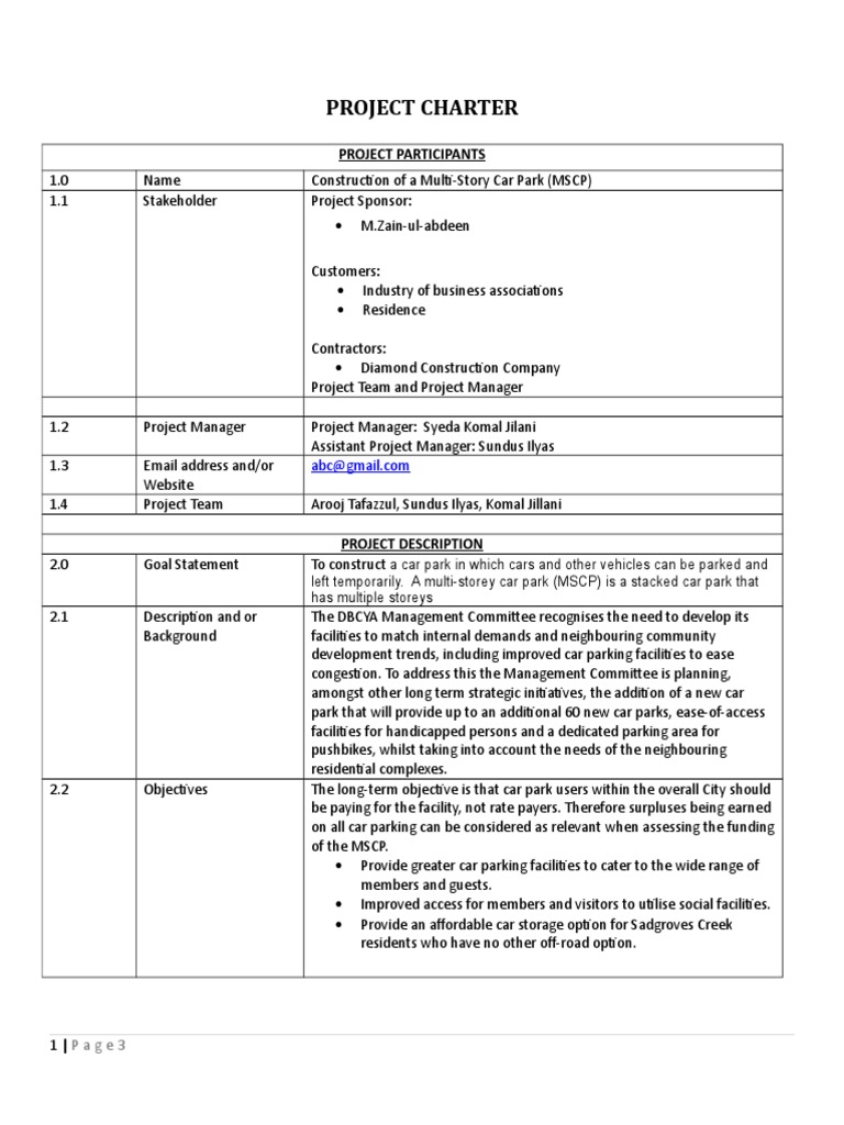 Project Charter | PDF | Parking Lot | Parking
