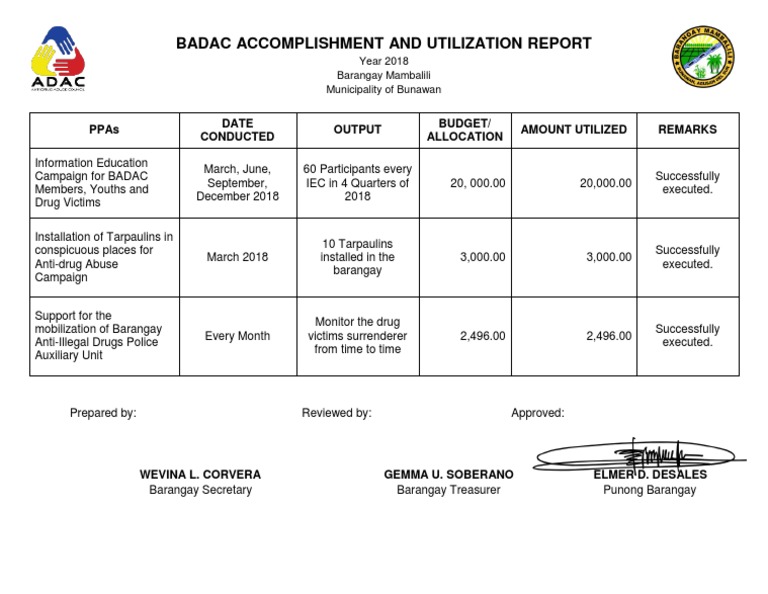 Badac Accomplishment and Utilization Report 2018 | Download Free PDF ...