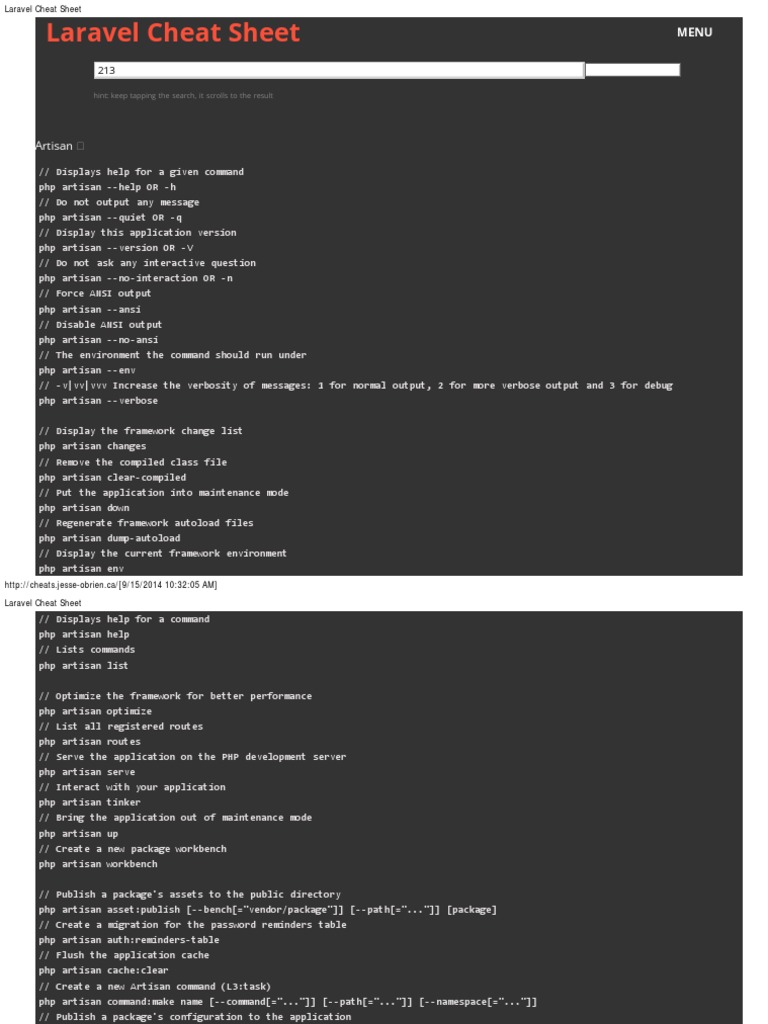 Laravel Cheat Sheet | PDF | Html | Computer File