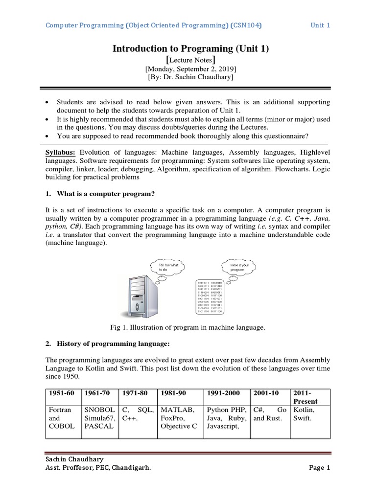 Unit 1 PDF | PDF | Programming Language | Algorithms