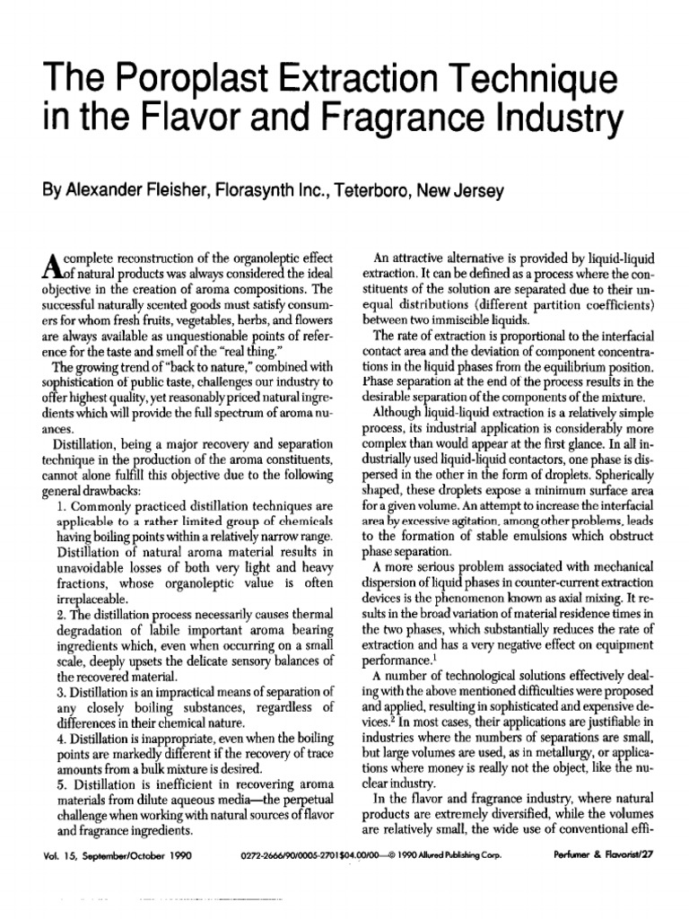 The Poroplast Extraction Technique in The Flavor and Fragrance Industry ...