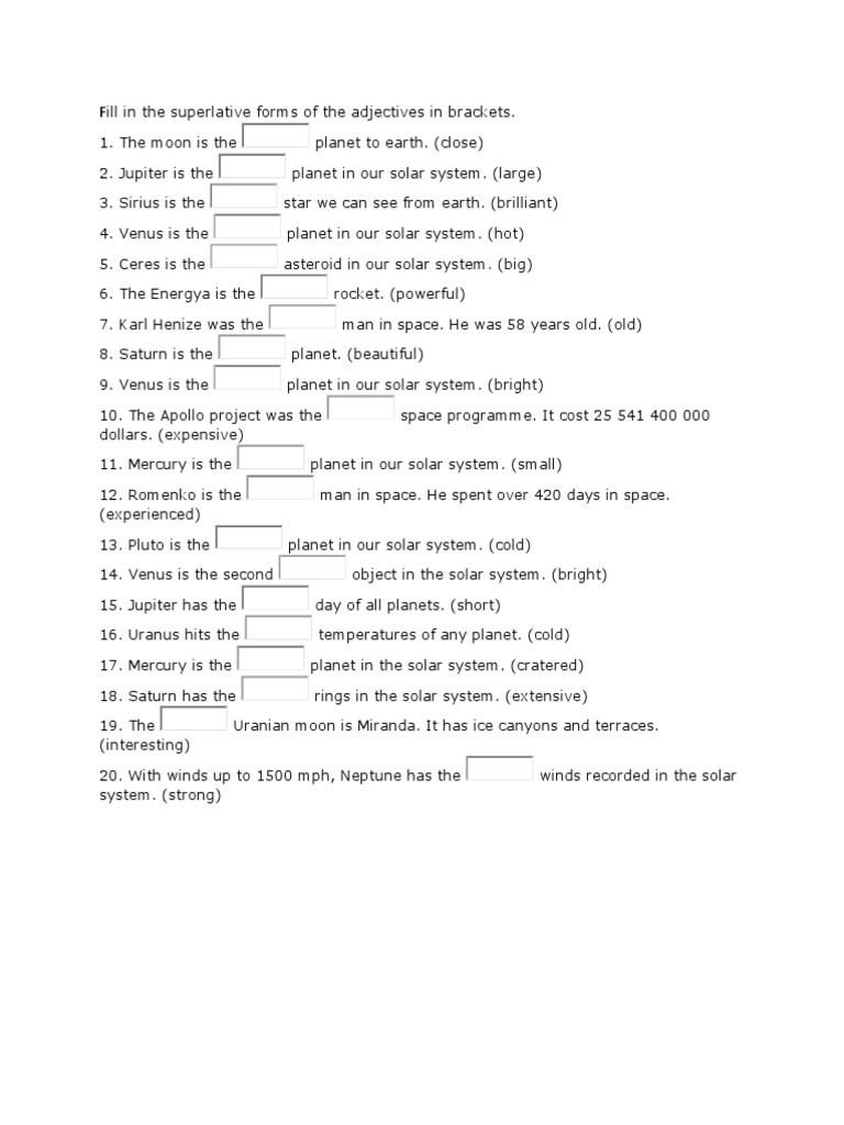 Fill in The Superlative Forms of The Adjectives in Brackets | PDF ...