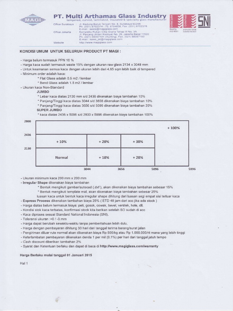 PRICE LIST Kaca | PDF