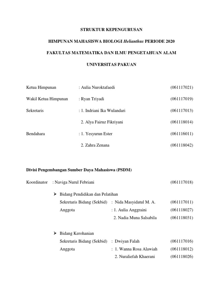 Struktur Kepengurusan 2020 | PDF | Perjalanan Struktur Kepengurusan 2020 | PDF | Perjalanan