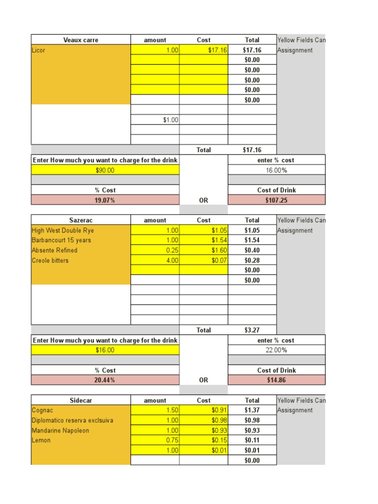 Drink Cost Calculation and Pricing Guide | PDF | Bartending | Distilled ...