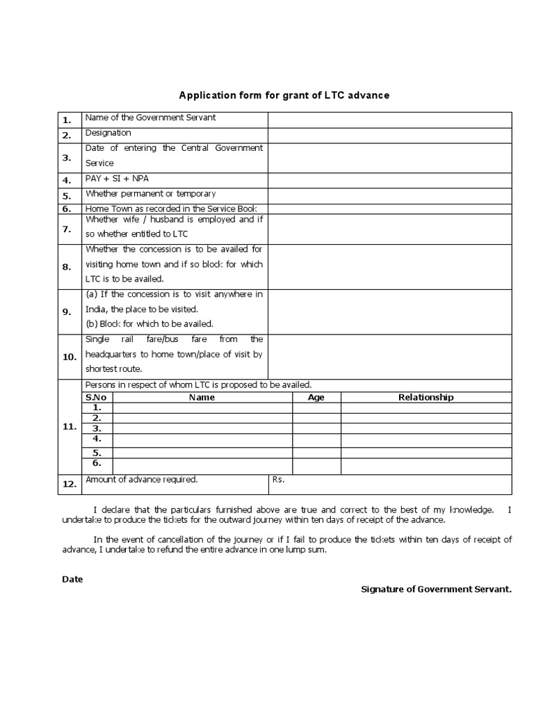 LTC Advance Application Form | PDF