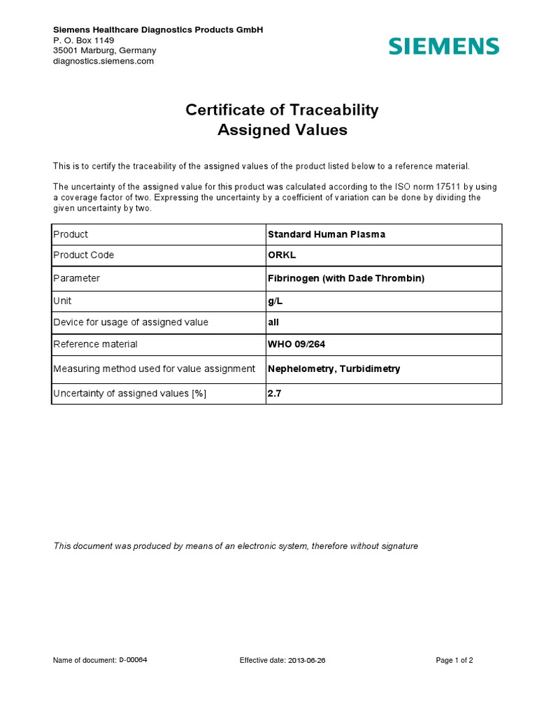 Standard Human Plasma - Thrombin Reagent | PDF | Calibration | Engineering