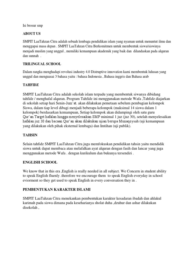 Contoh Isi Brosur SMP | PDF