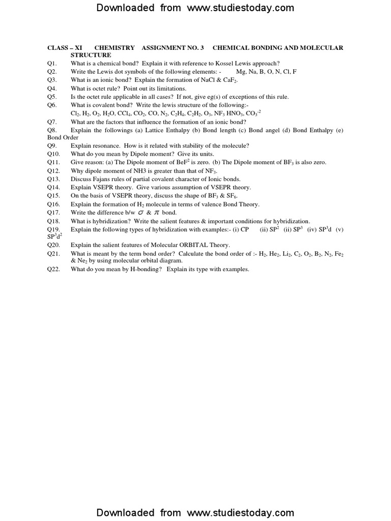 CBSE Class 11 Chemistry Worksheet | PDF