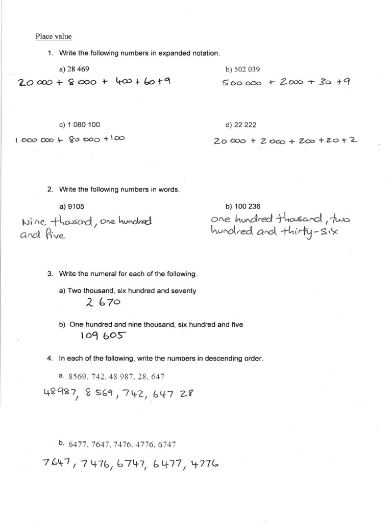 A Place Value Solutions | PDF