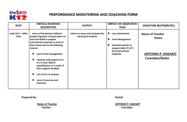 Performanace Monitoring and Coaching Form | PDF