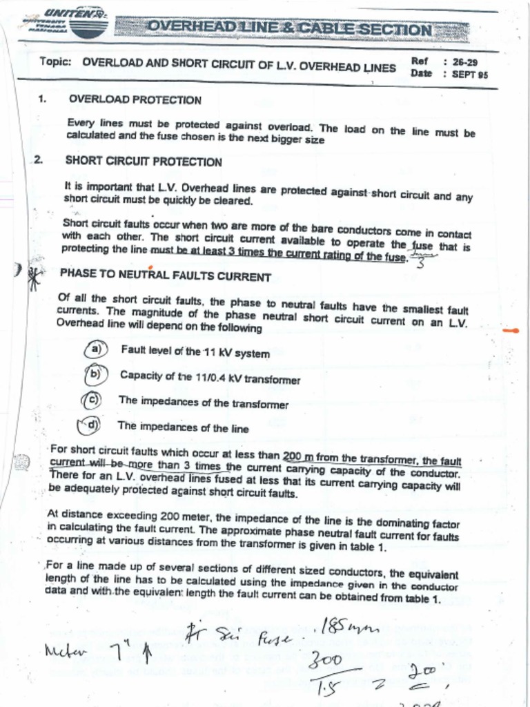 Overload and Short Circuit of Low Voltage Overhead lines