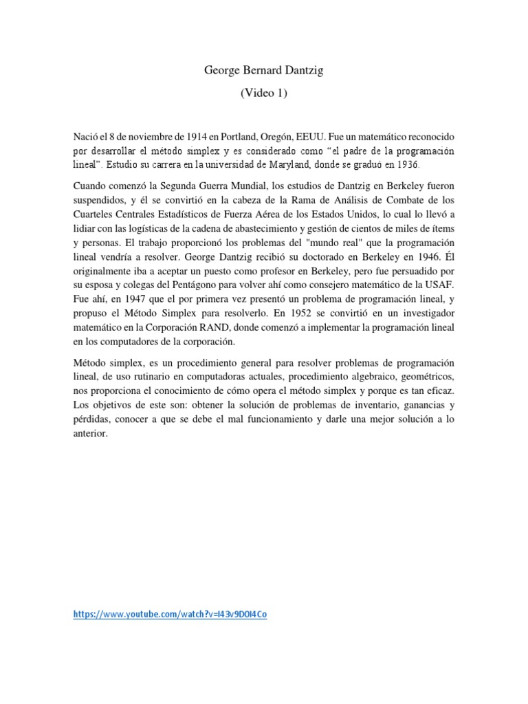 George Bernard Dantzig (Videos) | PDF | Programación lineal ...